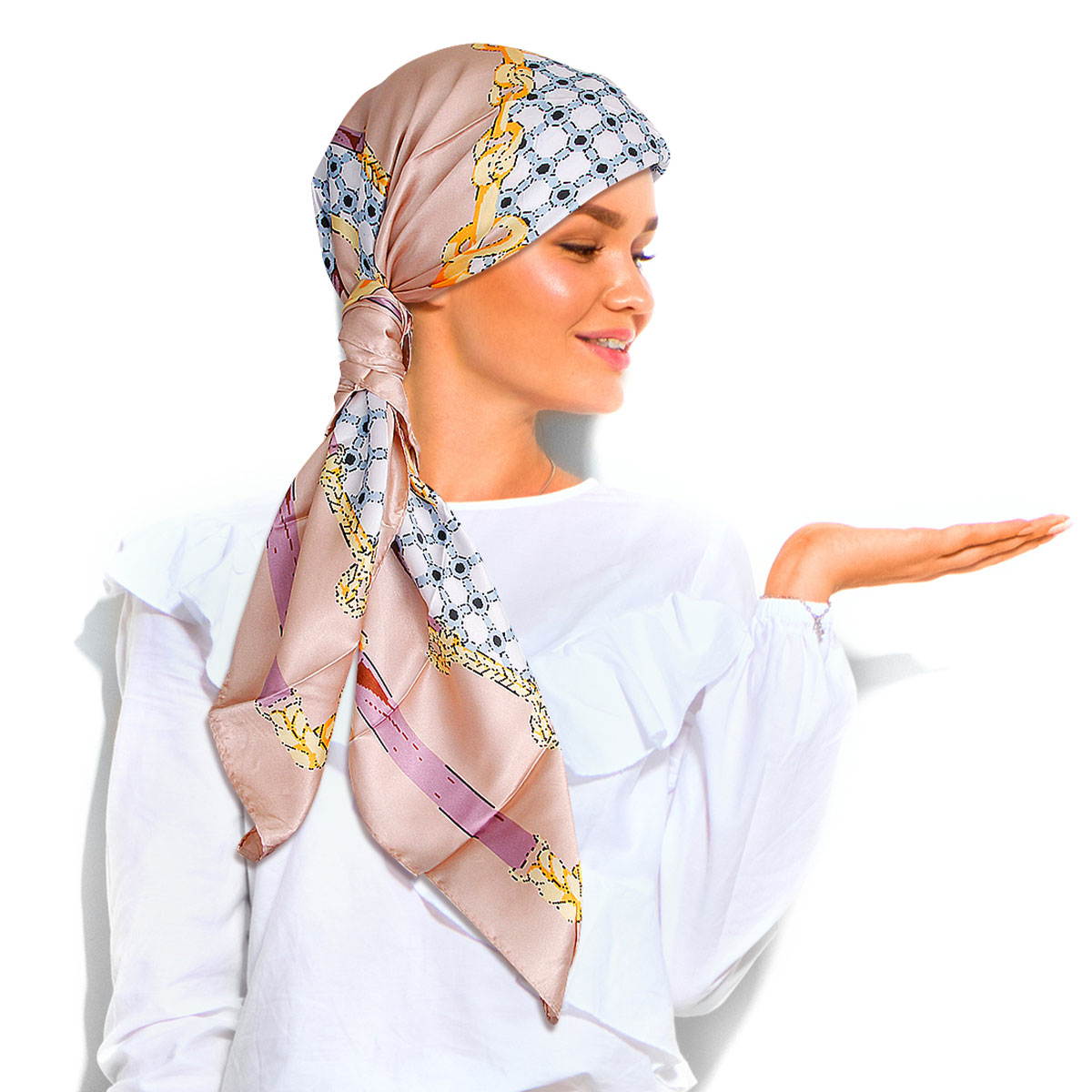 Light Brown Designer Chain Silky Babushka Scarf – The GameChanger's ...