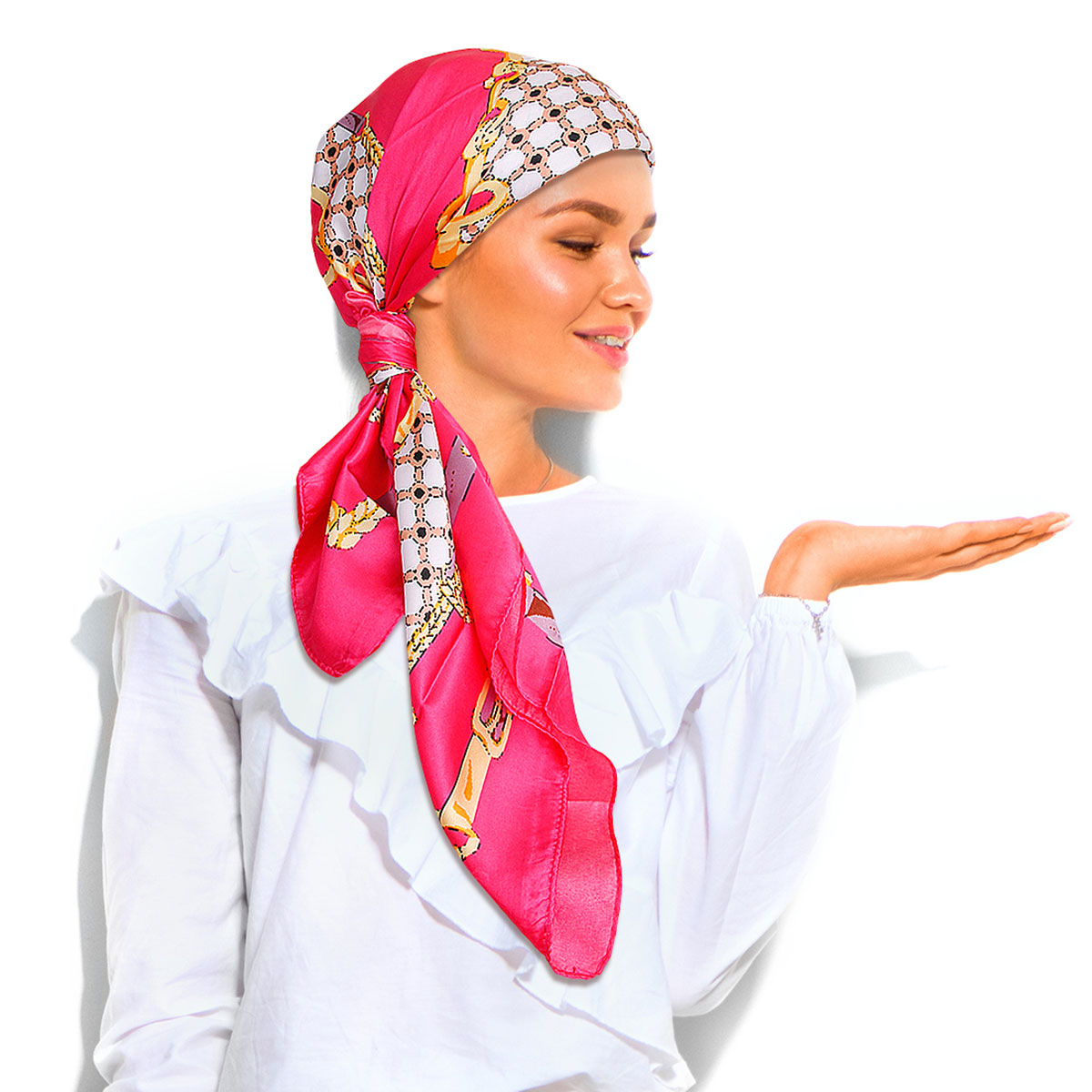 Pink Designer Chain Silky Babushka Scarf – The GameChanger's Boutique